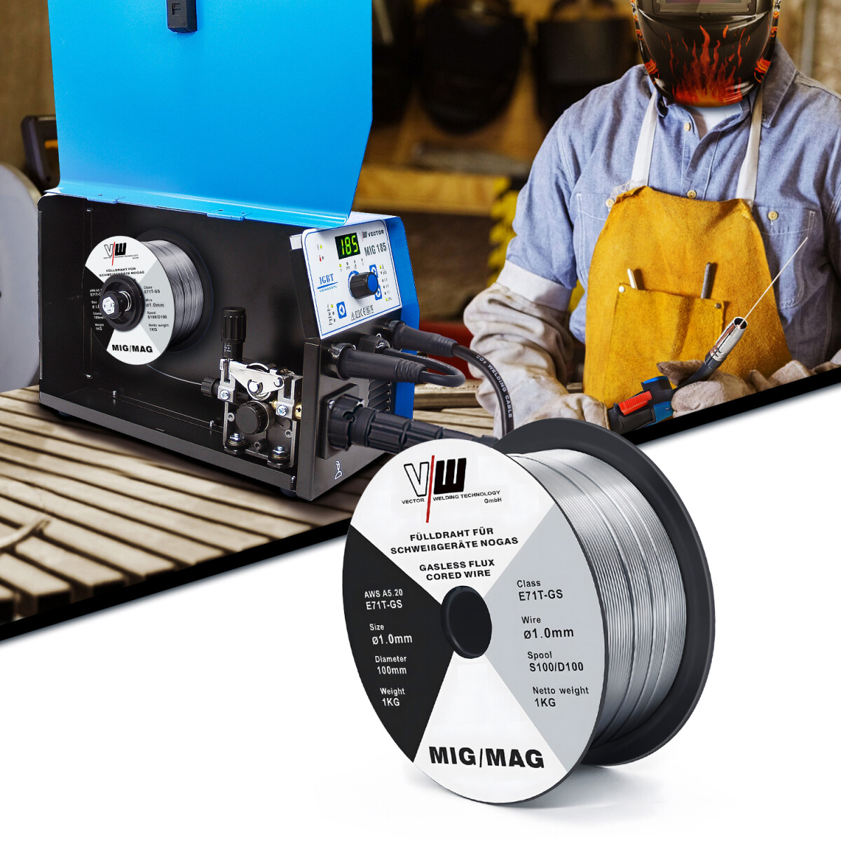 MIG MAG welding wire Cored wire E71T-GS | 1.0 / 1 kg / D100 roll | NoGas