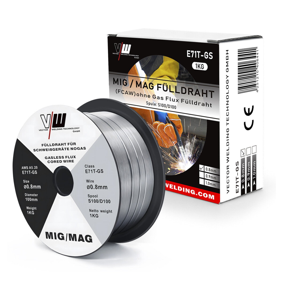 MIG MAG welding wire Cored wire E71T-GS | 0.8 / 1 kg / D100 roll | NoGas