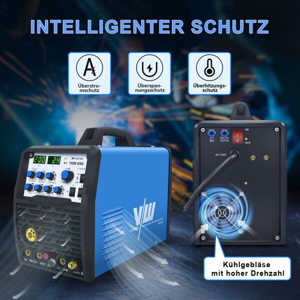 Multi-Kombi Schweißgerät SET TCM250 – MIG, WIG, MMA, Plasma & Zubehör